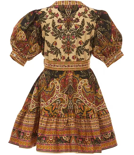 A Loves A Big Girls Floral Paisley Print Girls Bubble Sleeve Dress Tan ...